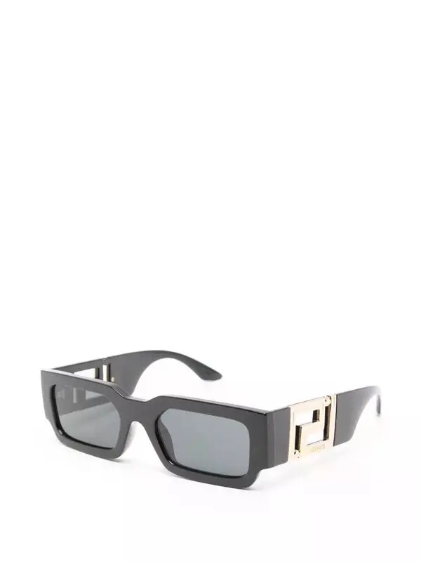 Versace Rectangular Frame Sunglasses With Greca Detail - Black