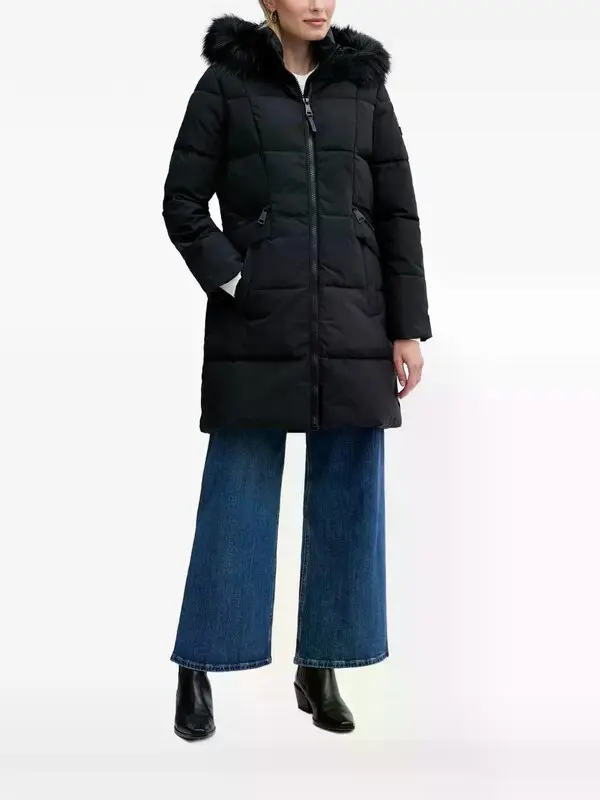 Dkny Hooded Padded Coat With Faux Fur Trim