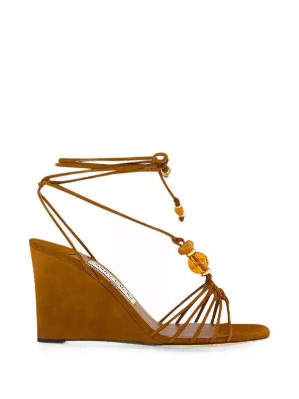 JIMMY CHOO Suede Bead-embellished Wedge Sandals