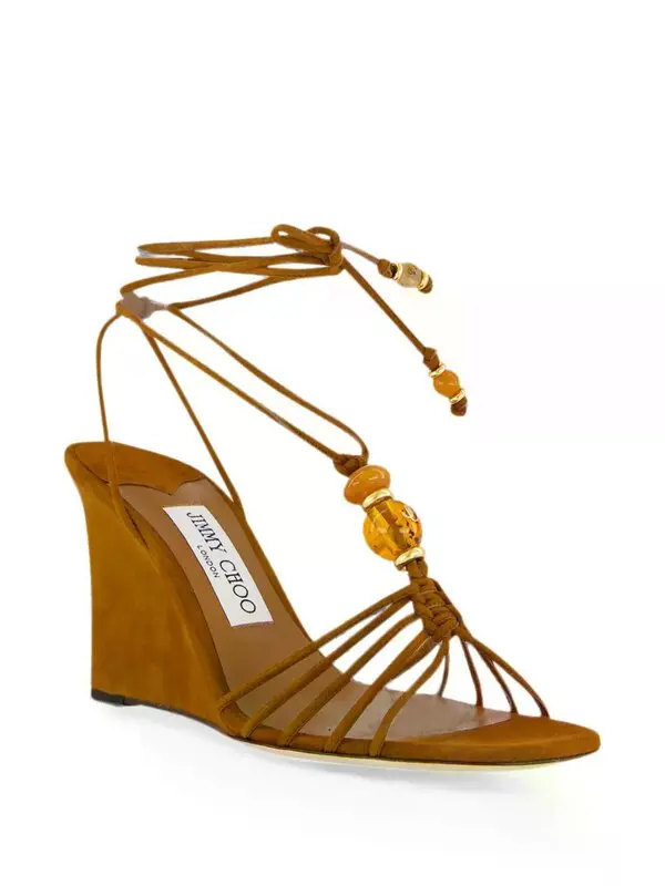 JIMMY CHOO Suede Bead-embellished Wedge Sandals