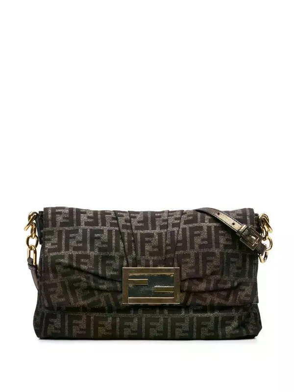 Fendi Large Zucca Canvas Glitter Mia Flap Shoulder Bag