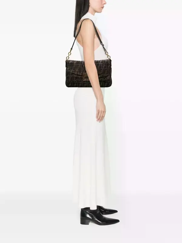 Fendi Large Zucca Canvas Glitter Mia Flap Shoulder Bag