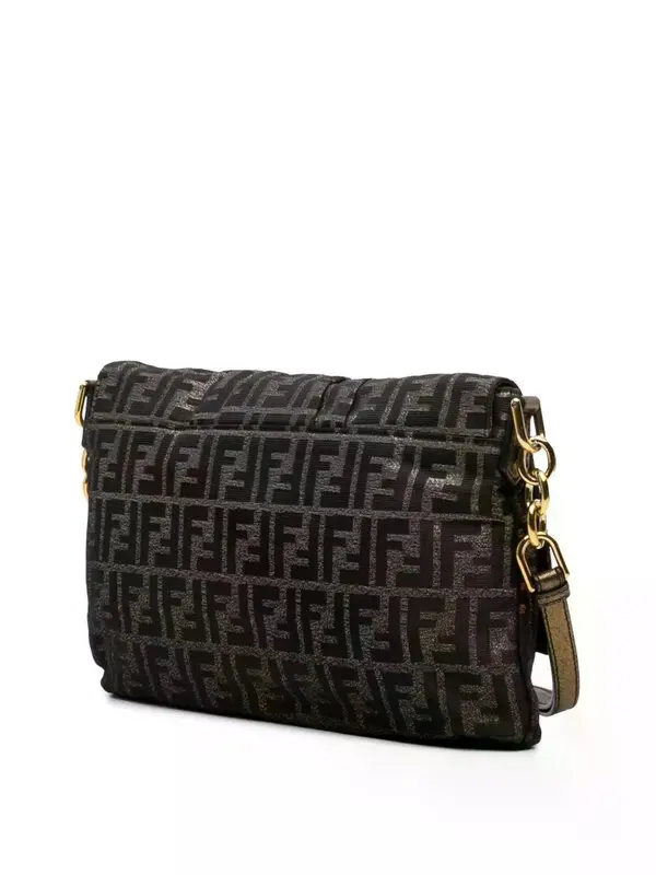 Fendi Large Zucca Canvas Glitter Mia Flap Shoulder Bag