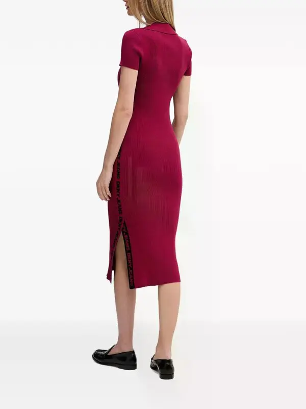 Dkny Ribbed-knit Midi Dress With Logo Tape Detail