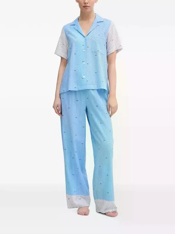 Dkny Logo-print Seersucker Pajamas - Blue