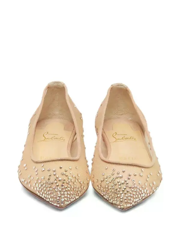 CHRISTIAN LOUBOUTIN Beige Mesh Embellished Pointed Toe Ballet Flats