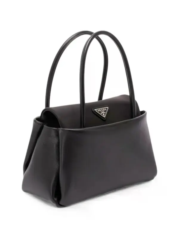 Prada Leather Handbag With Enamel Triangle Logo