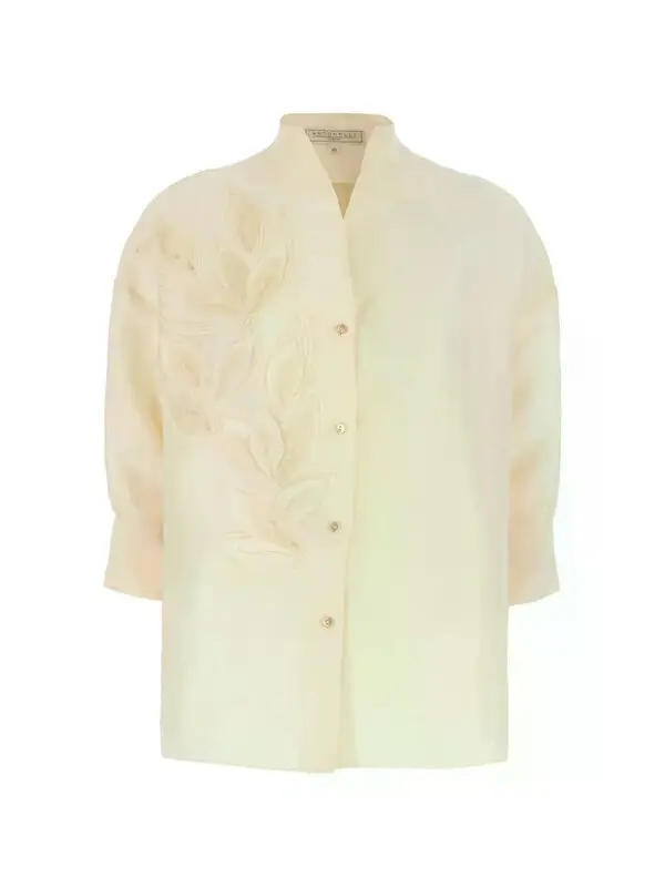 Antonelli Firenze Sequin-embellished Leaf-patch V-neck Shirt