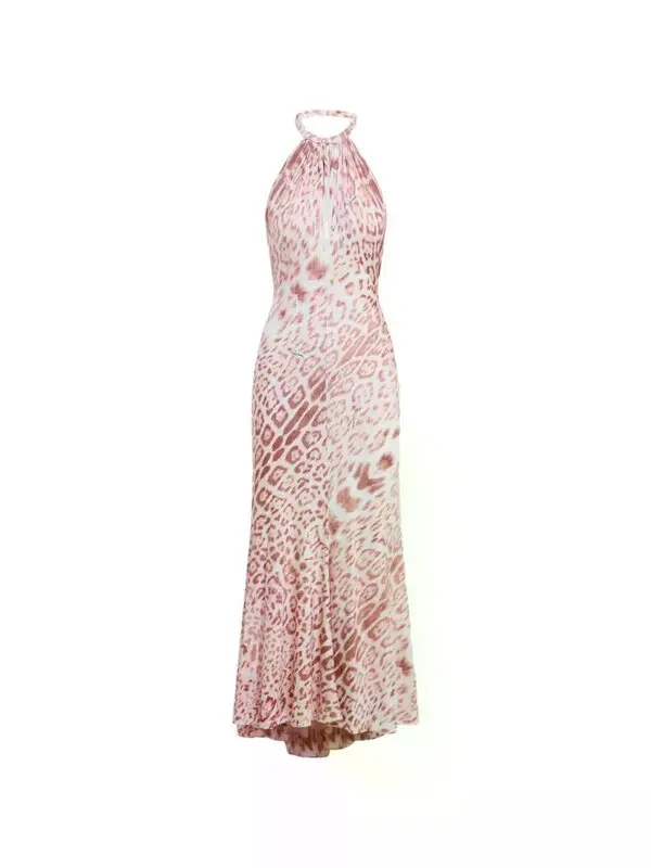 Roberto Cavalli Leopard-print Halterneck Maxi Dress