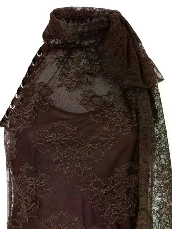 Pinko Sleeveless Floral Lace Halterneck Top With Sash