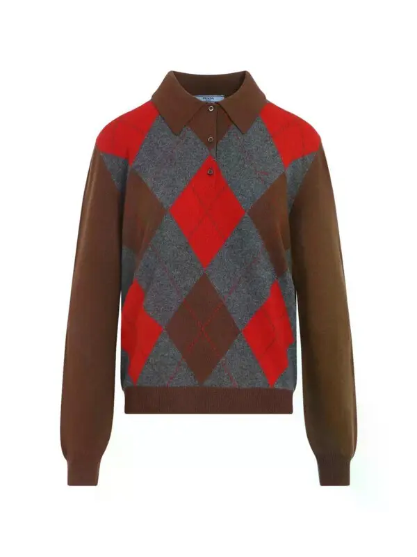 Prada Cashmere Argyle Polo
