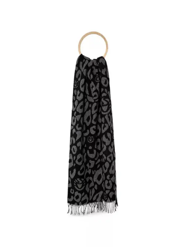 SPORTALM Leopard-print Fringed Scarf - Black