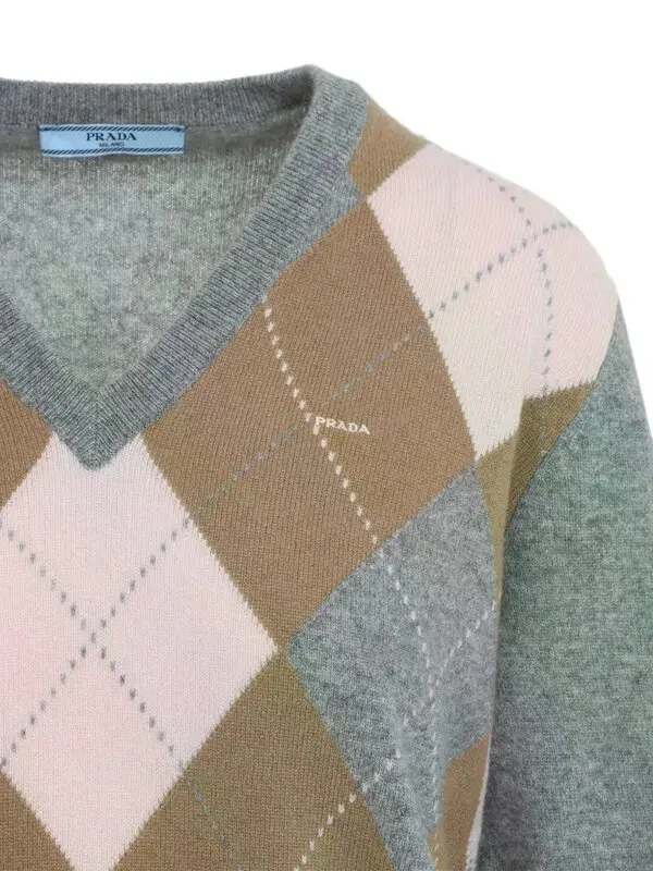 Prada Argyle Knit V-neck Sweater