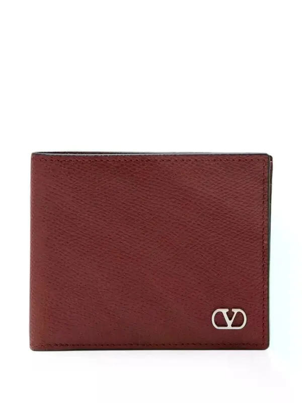 Valentino Garavani Vlogo Signature Grained Leather Billfold Wallet - Red