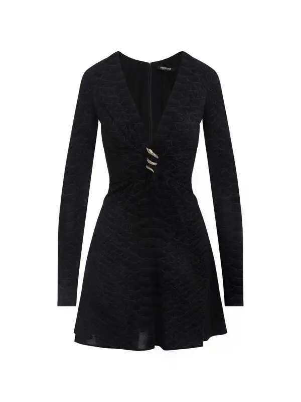 Roberto Cavalli Embellished Snakeskin-effect Dress