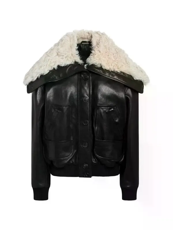 Attico Shearling Collar Leather Bomber Jacket