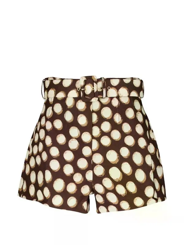 ALEMAIS Alemas Belted Polka-dot Linen Shorts