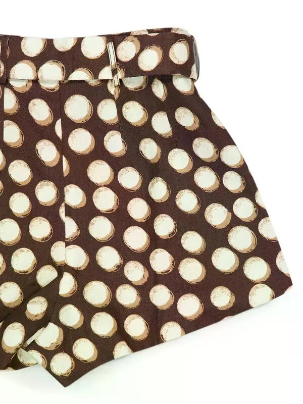 ALEMAIS Alemas Belted Polka-dot Linen Shorts