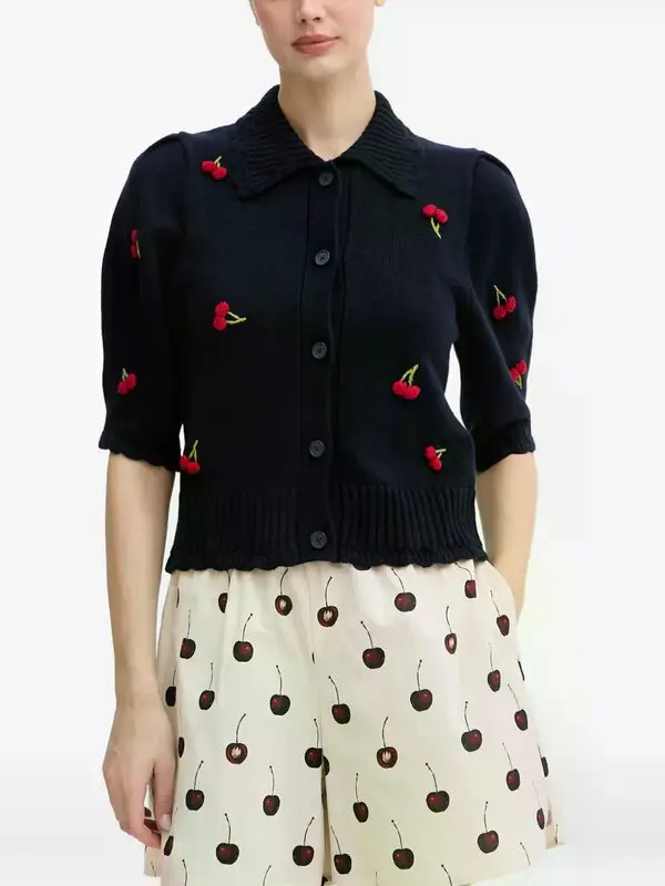 Stine Goya Cherry Embellished Puff-sleeve Cardigan