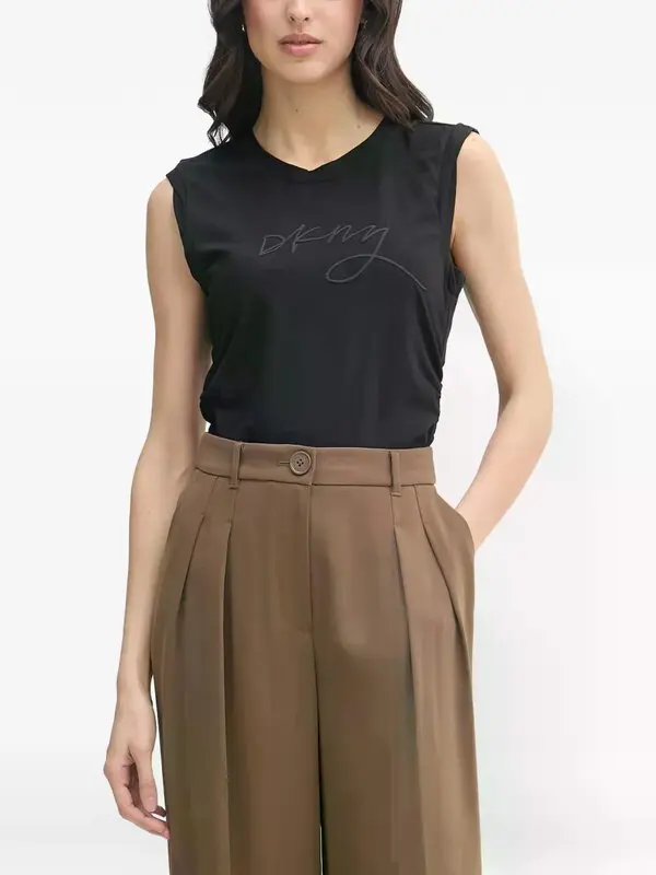 Dkny Logo Print Ruched Sleeveless T-shirt