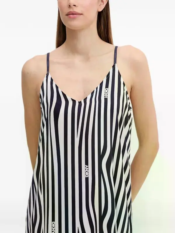 Dkny Striped Logo Print V-neck Nightdress
