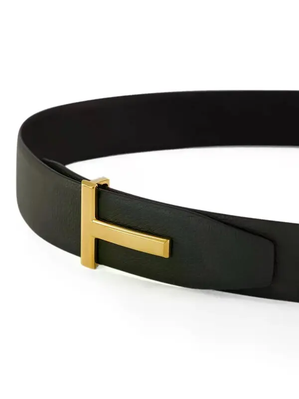 TOM FORD T-buckle Grained Leather Belt - Green