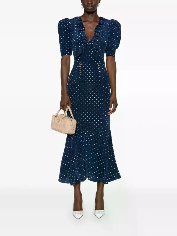 Alessandra Rich Polka Dot Print Midi Dress