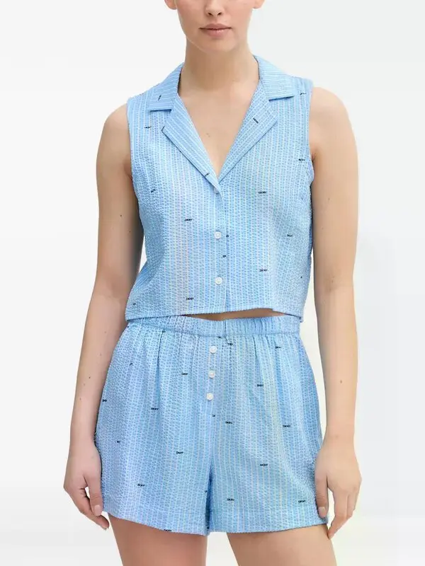 Dkny Logo-print Seersucker Pajamas - Blue