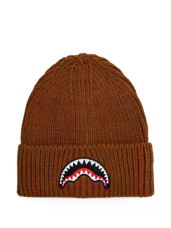 SPRAYGROUND Shark Mouth Ribbed Knit Beanie - Brown