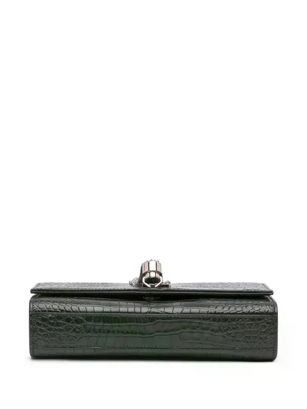 Saint Laurent Medium Croc Embossed Leather Kate Tassel Crossbody Bag - Green