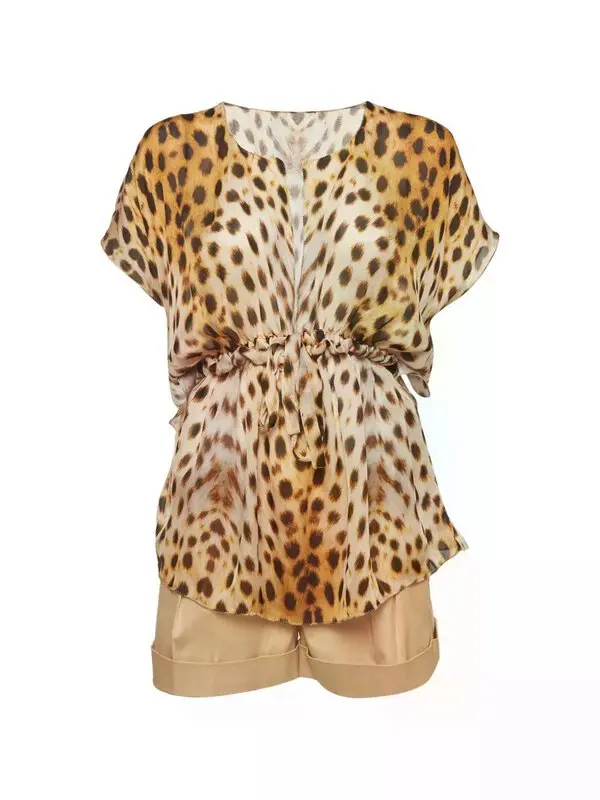 Roberto Cavalli Leopard Print Silk Shorts Set