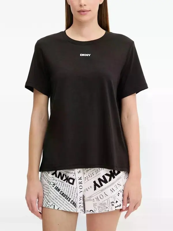 Dkny Logo-print Newspaper-pattern Pajamas - Black