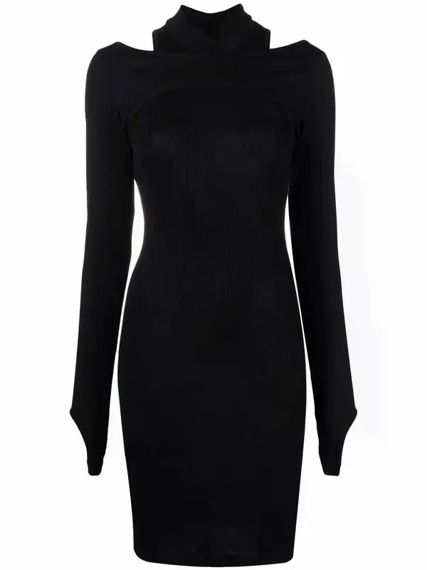 Helmut Lang Ribbed Cut-out High-neck Dress
