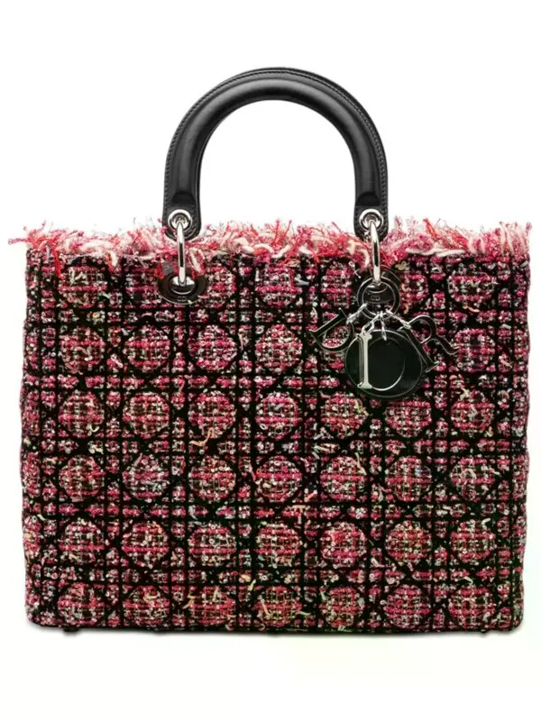 Dior Large Tweed Cannage Lady Satchel - Pink