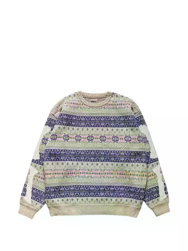 Kapital Fair Isle Skeleton Motif Crew Neck Sweater