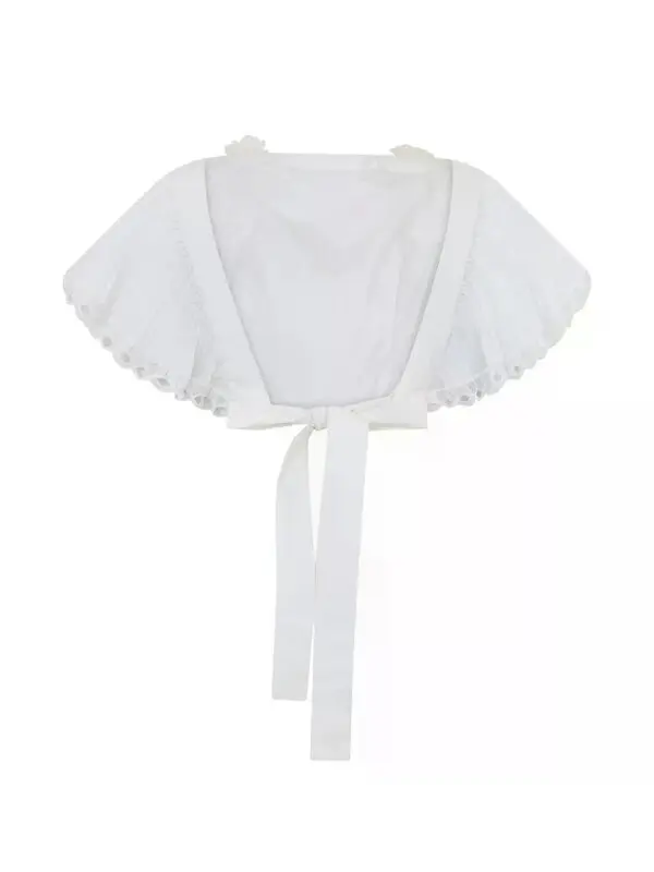 Alberta Ferretti Pleated Blouse With Lace Trim And Floral Appliqu - White