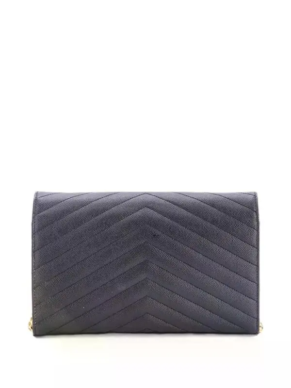 Saint Laurent Classic Monogram Wallet On Chain Matelasse Chevron Leather Medium Crossbody Bag - Black