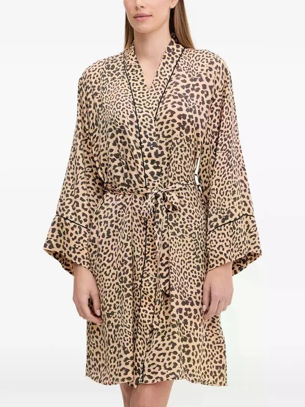 Dkny Leopard-print Belted Robe - Neutrals