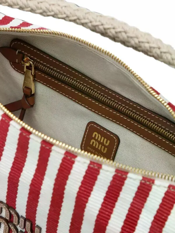 Miu Miu Striped Shoulder Bag With Rope Handle - Red