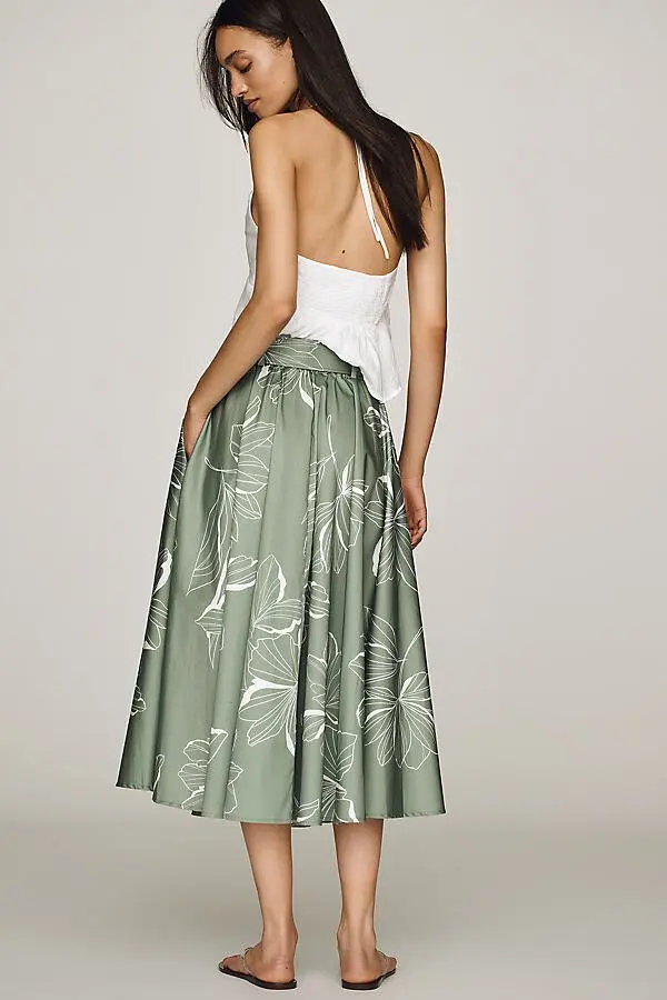 HUTCH Belted Floral Midi Skirt