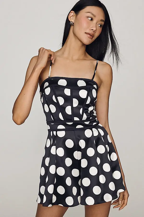 Maeve Strapless Romper - Black Dot