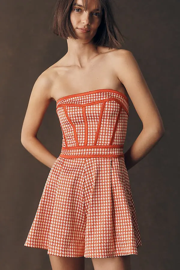Maeve Strapless Romper - Red Pattern