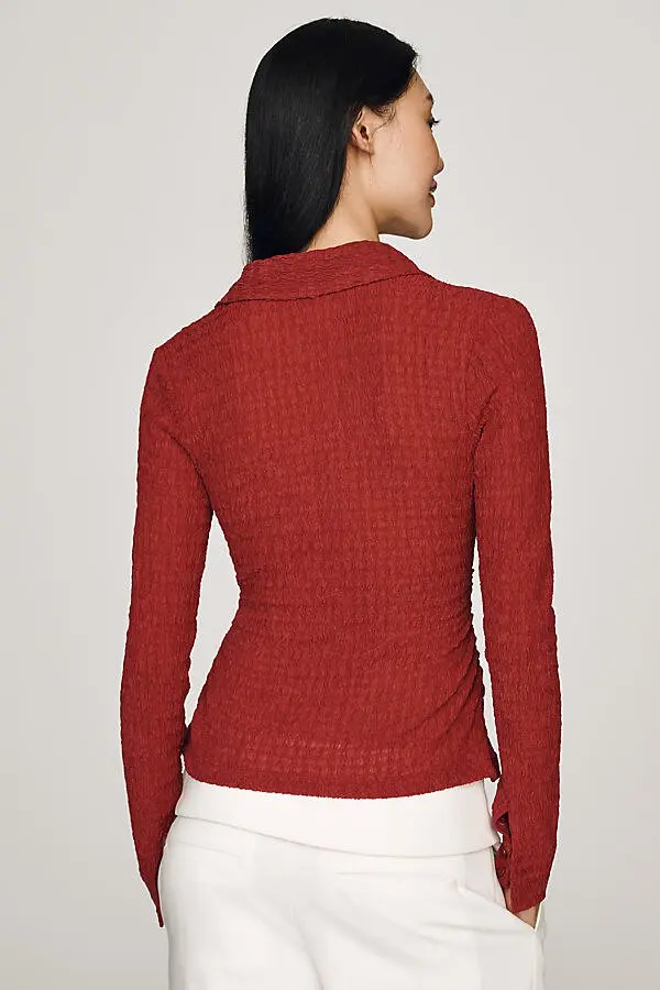 Sanctuary Juno Textured Buttondown Shirt - Red Berry
