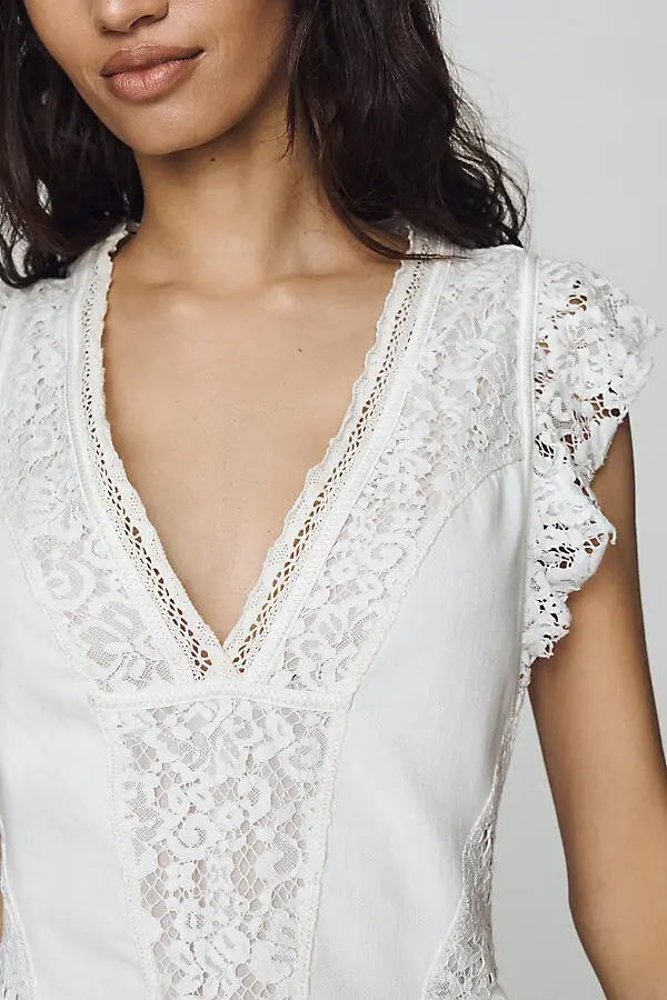 Anthropologie Lace Flutter-sleeve Top
