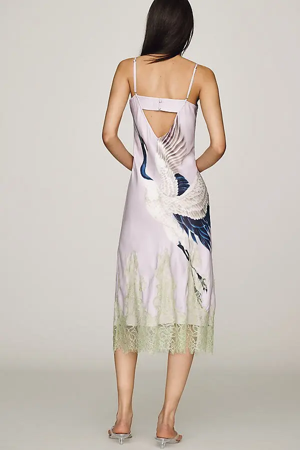 Maeve Cowl-neck Lace Trim Sleeveless Midi Dress - Purple Pattern