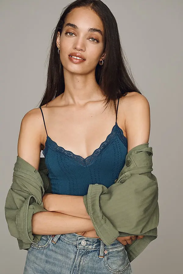 LYREBIRD Lyrebrid Seamless Potelle Lace Trim Tank Top - Blue Opal