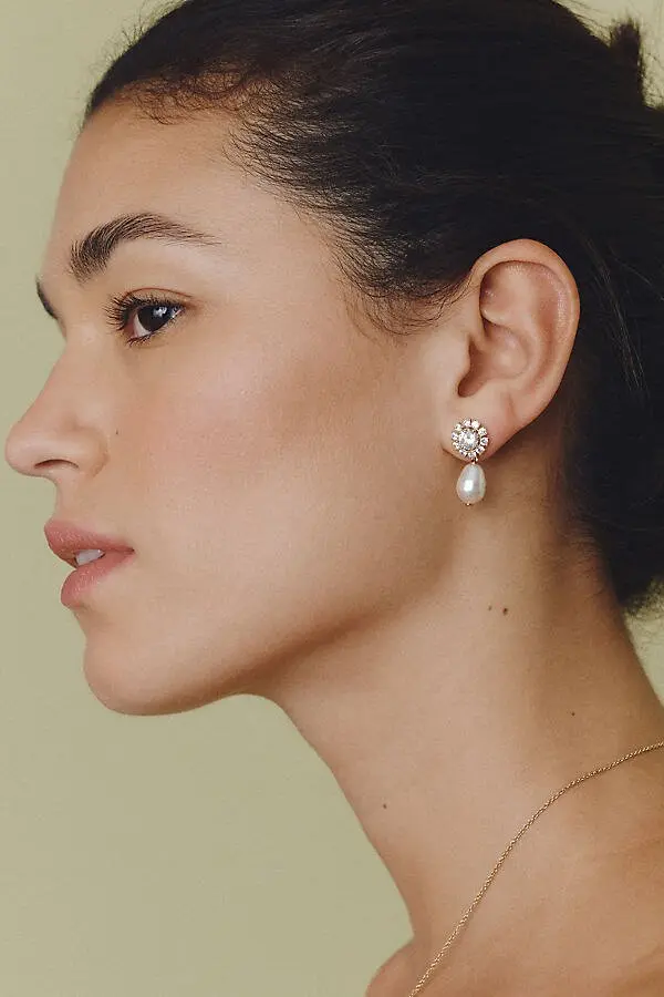 Nadri Sunflower Pearl Drop Earrings With Crystal Motif - Gold