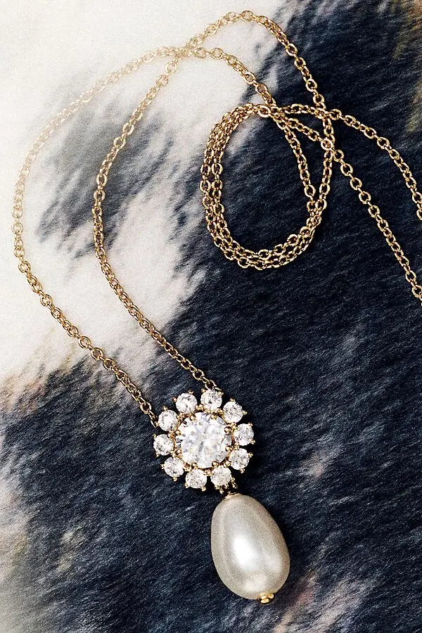Nadri Sunflower Pearl Drop Necklace - Gold