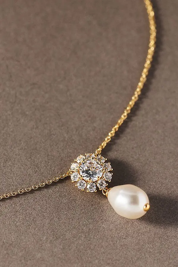 Nadri Sunflower Pearl Drop Necklace