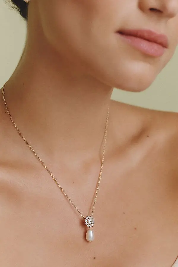 Nadri Sunflower Pearl Drop Necklace - Gold